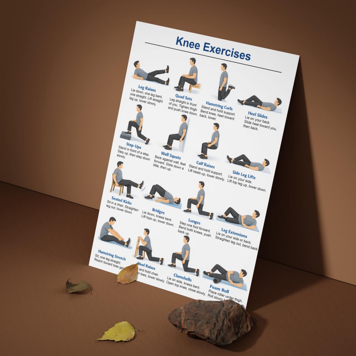 Knee Exercises Chart, Knee Friendly Exercises Poster, Printable ...