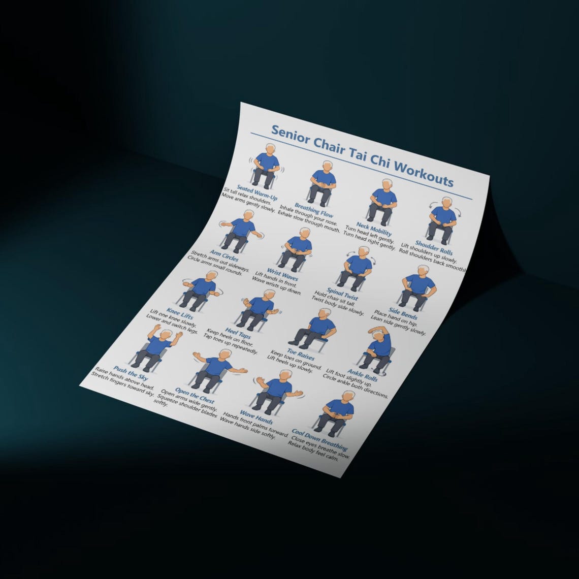Printable Senior Chair Tai Chi Workout Chart, Chair Tai Chi Pdf ...