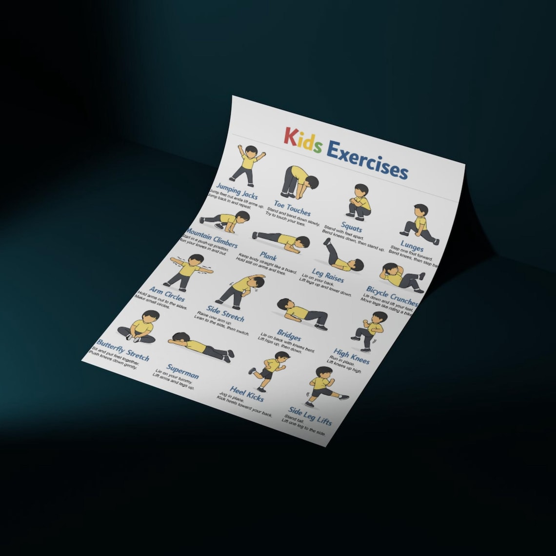 Printable Exercise Chart Kids, Kids Exercise Poster, Kids Exercise ...
