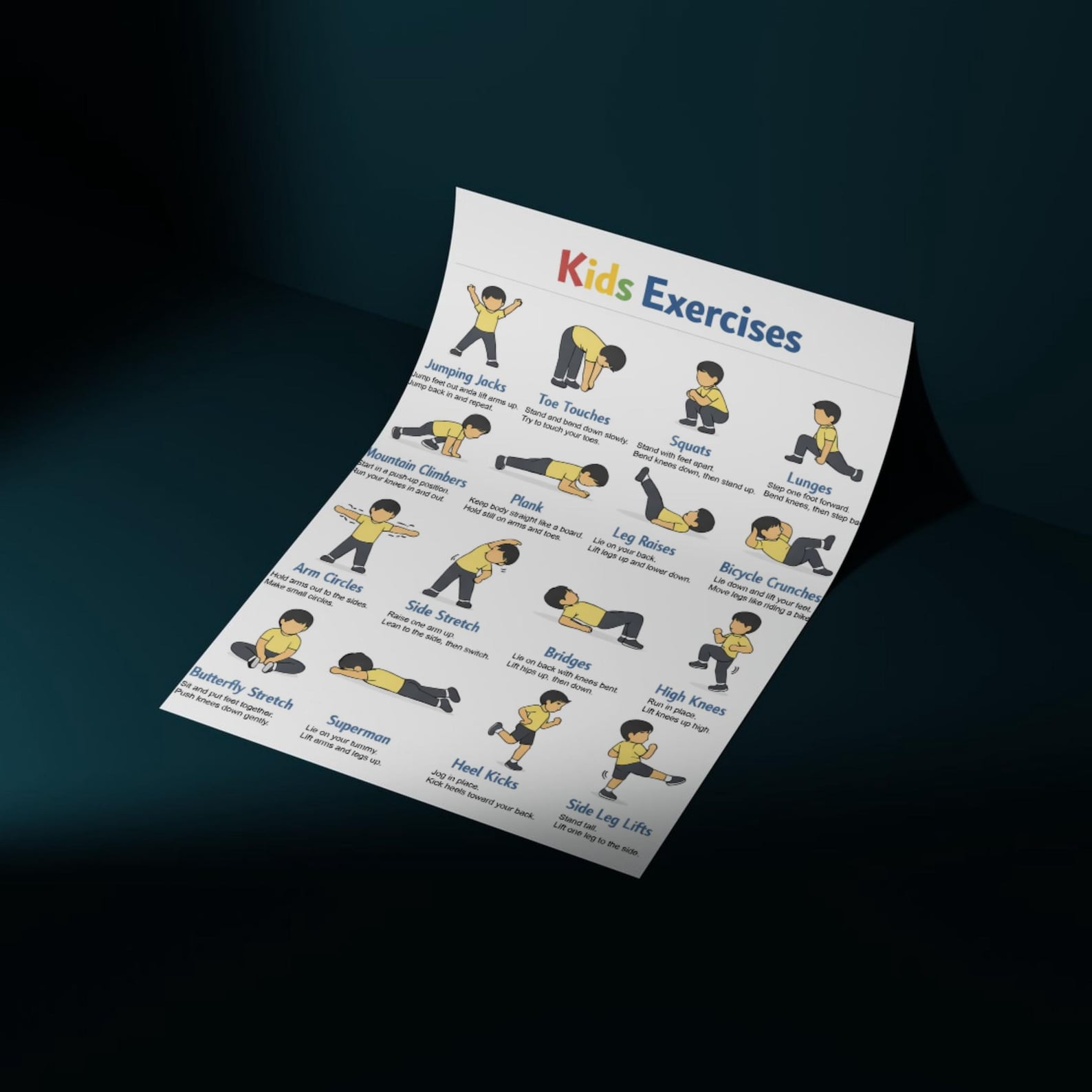 Printable Exercise Chart Kids, Kids Exercise Poster, Kids Exercise ...