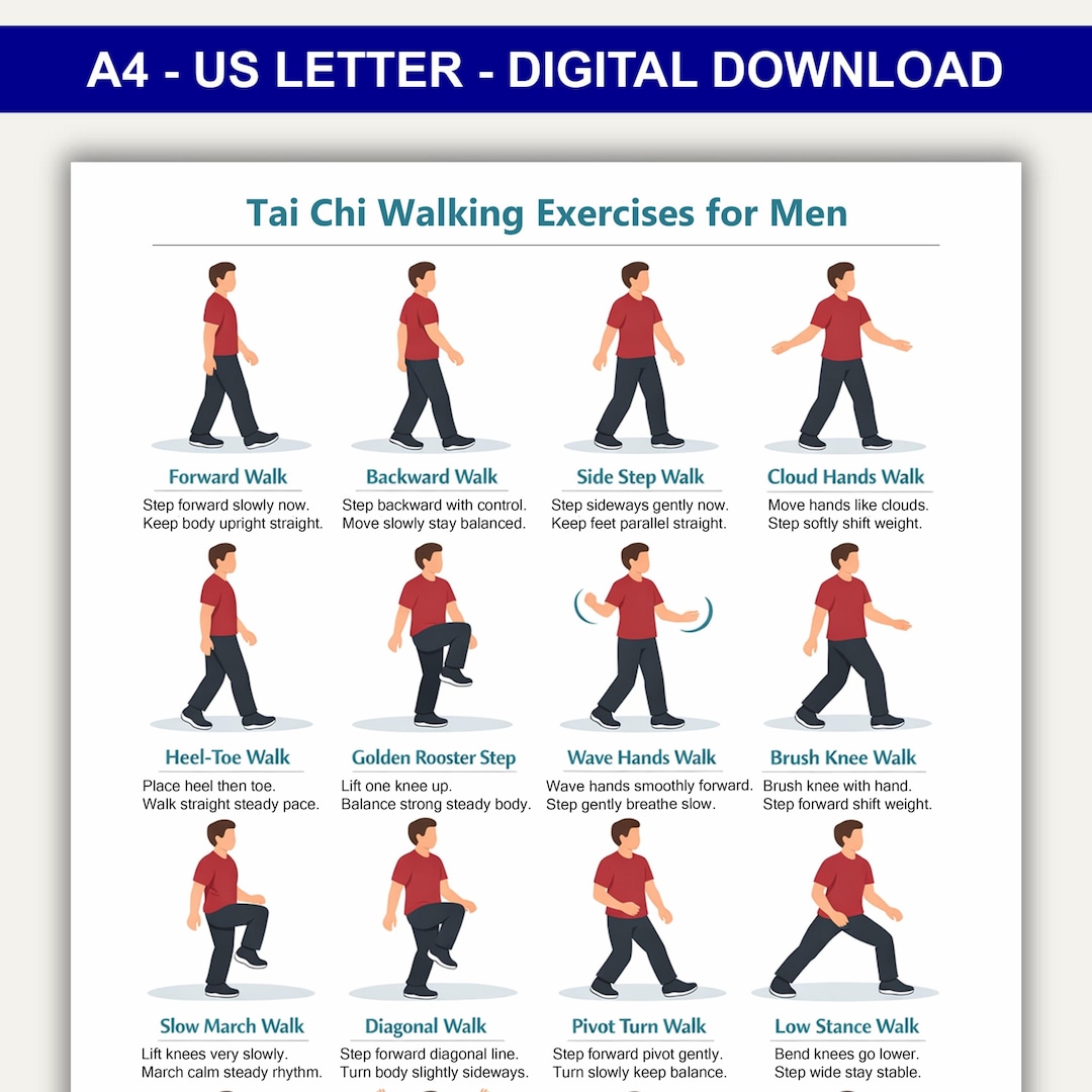 Tai Chi Walking Exercises for Men, Printable Tai Chi Exercise Chart ...