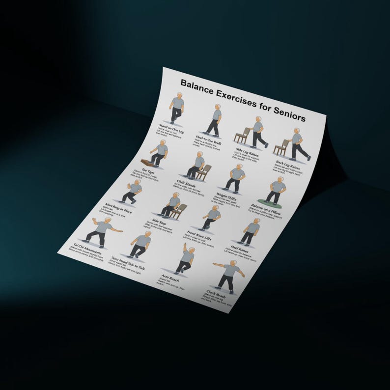 Printable Balance Exercises for Seniors, Senior Balance Exercise Chart ...