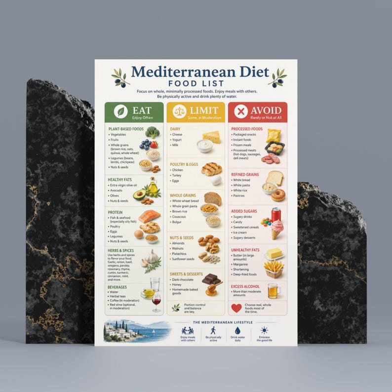 Mediterranean Diet Food List Printable PDF, Mediterranean Diet Chart ...