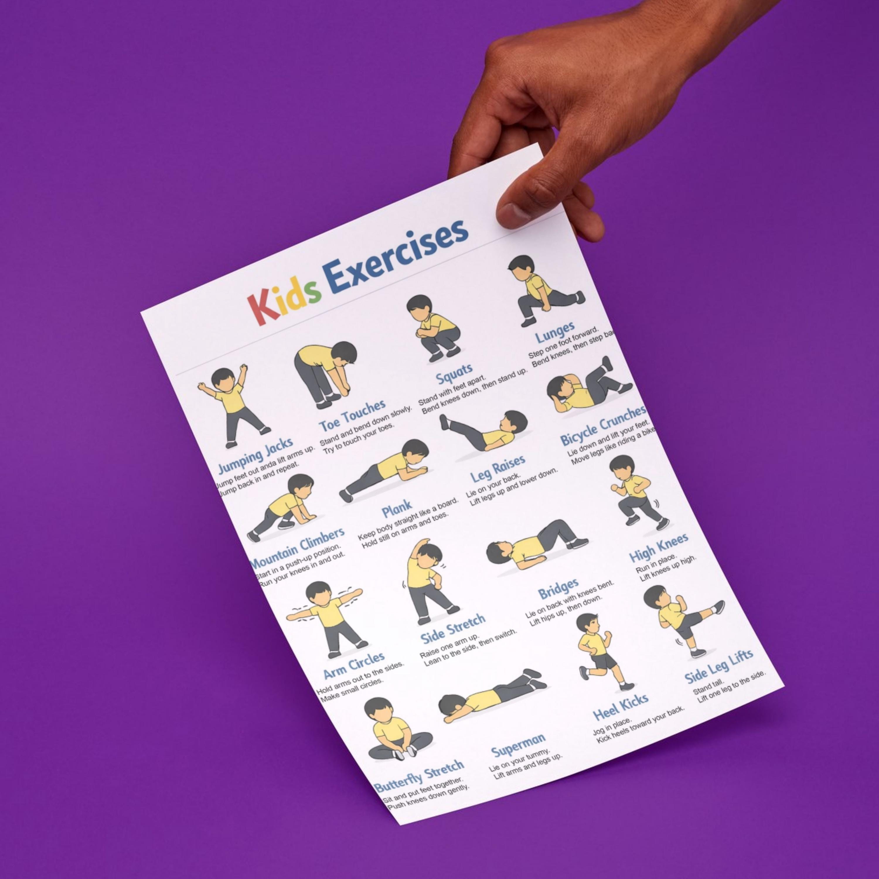 Printable Exercise Chart Kids, Kids Exercise Poster, Kids Exercise ...