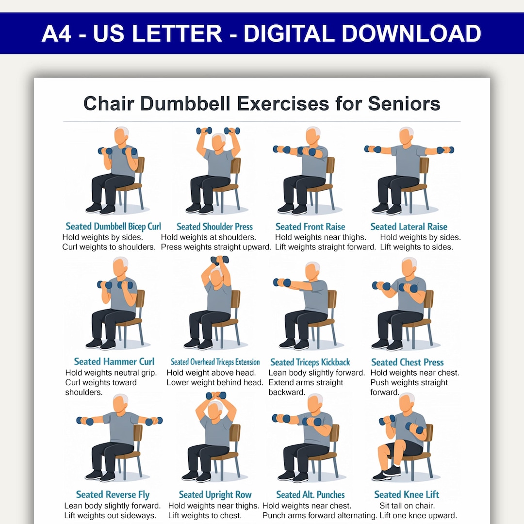 Chair Dumbbell Exercises for Seniors, Dumbbell Workout Chart Printable ...