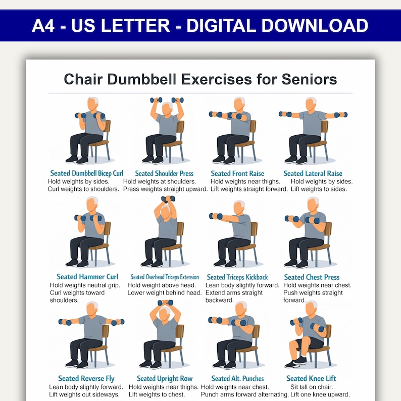 Chair Dumbbell Exercises for Seniors, Dumbbell Workout Chart Printable ...