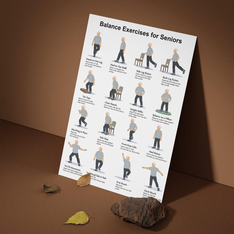 Printable Balance Exercises for Seniors, Senior Balance Exercise Chart ...