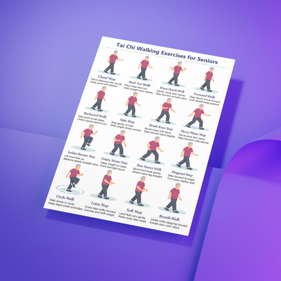 Printable Tai Chi Walking for Seniors, Tai Chi Walking Chart, Tai Chi ...