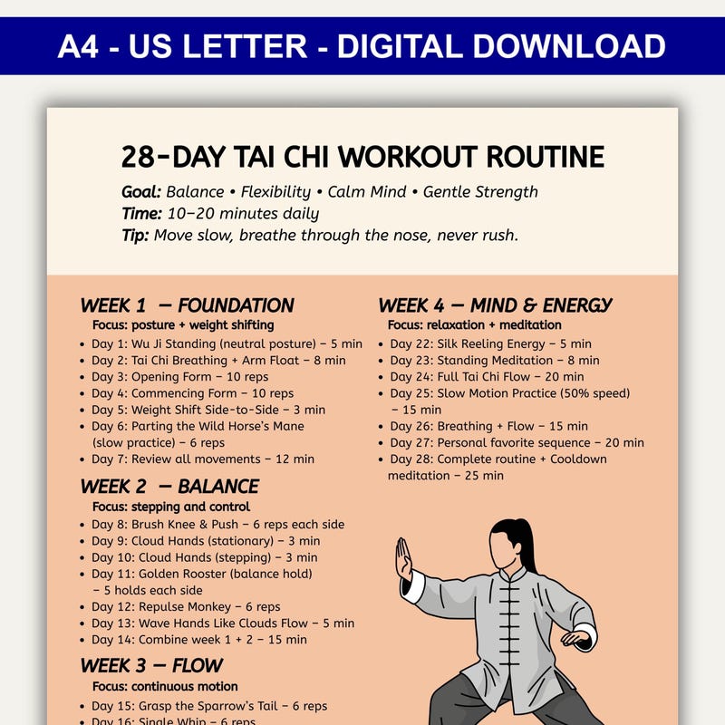 Printable 28 Day Tai Chi Workout Routine - Etsy Canada
