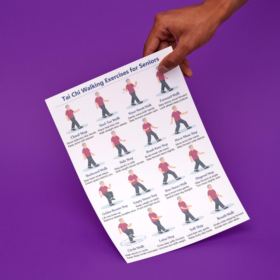 Printable Tai Chi Walking for Seniors, Tai Chi Walking Chart, Tai Chi ...