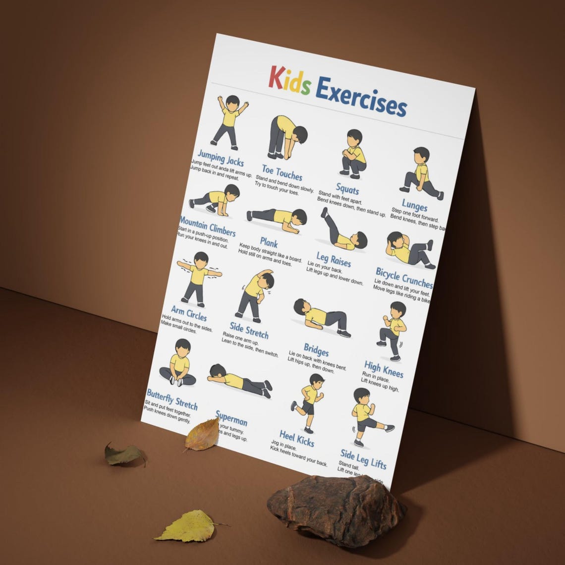 Printable Exercise Chart Kids, Kids Exercise Poster, Kids Exercise ...