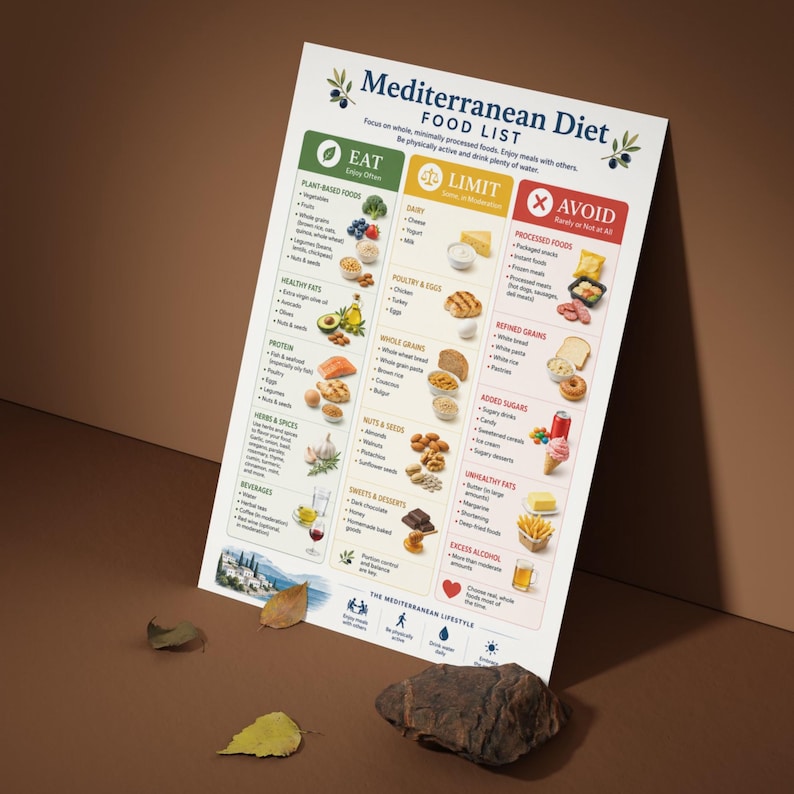 Mediterranean Diet Food List Printable PDF, Mediterranean Diet Chart ...