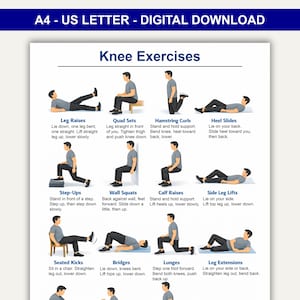 Knee Exercises Chart, Knee Friendly Exercises Poster, Printable ...