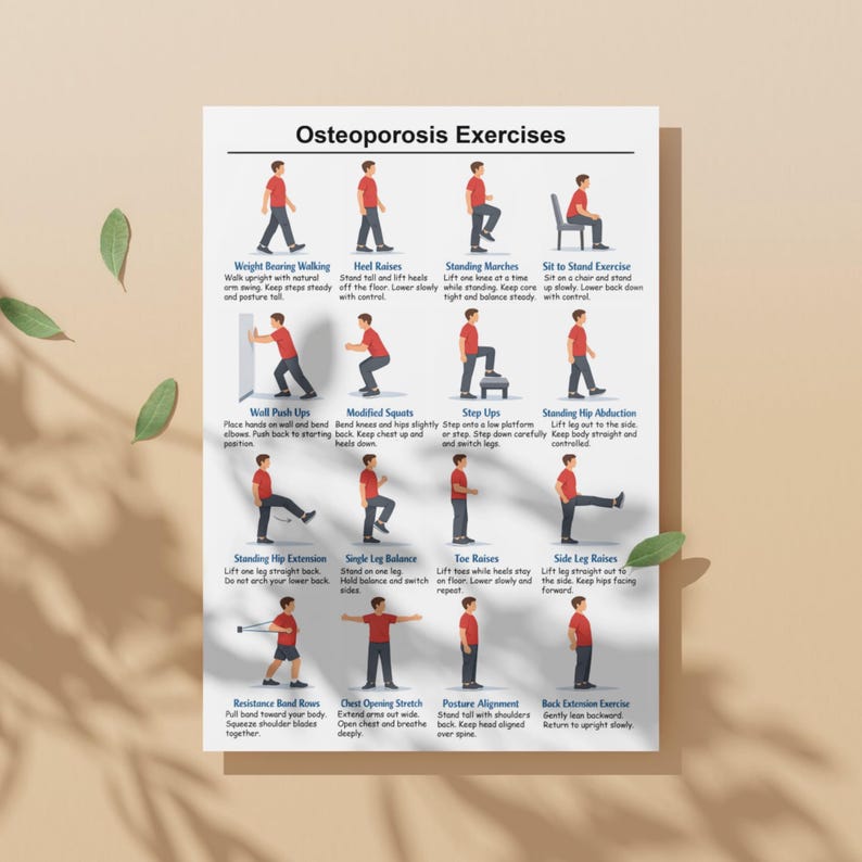 Osteoporosis Exercise Chart, Printable Gentle Low-impact Daily Routine ...