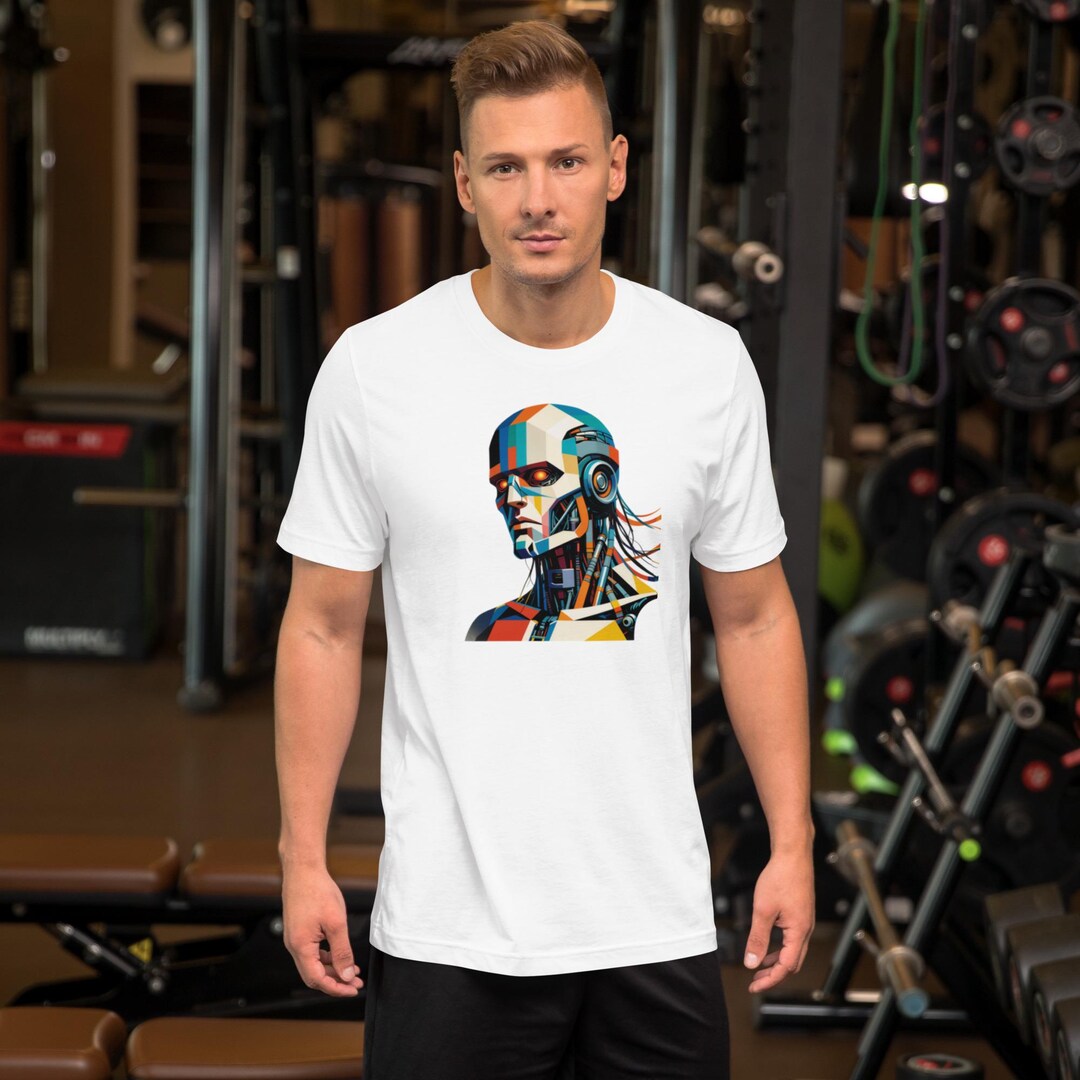 Futuristic Cyborg Portrait Shirt - Colorful Geometric AI Robot Art ...