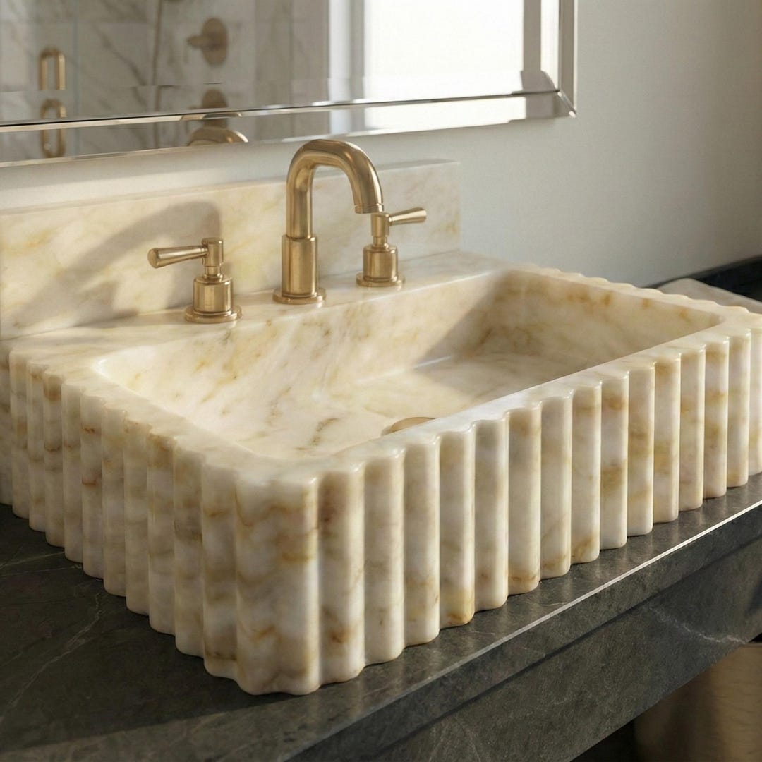 Handmade Calacatta Gold Marble Vanity Sink, Luxury Stone Basin ...