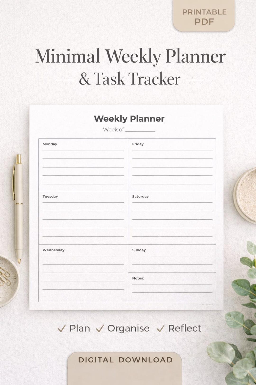 Minimal Weekly Planner Printable | A4 Task Tracker (digital Download ...