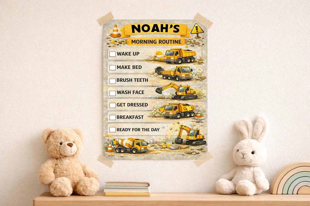 Construction Morning Routine Chart | Personalized Kids Daily Schedule ...