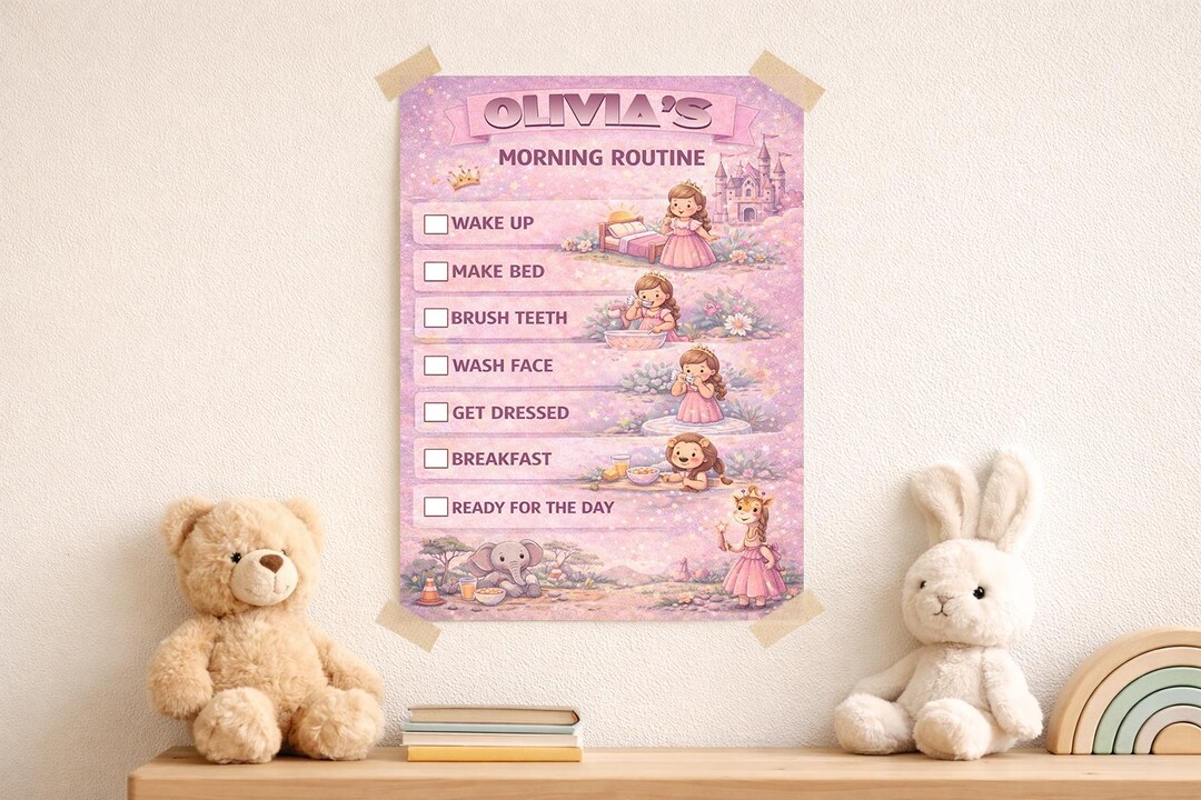 Princess Routine Chart Personalized Kids Daily Schedule Printable Wall ...
