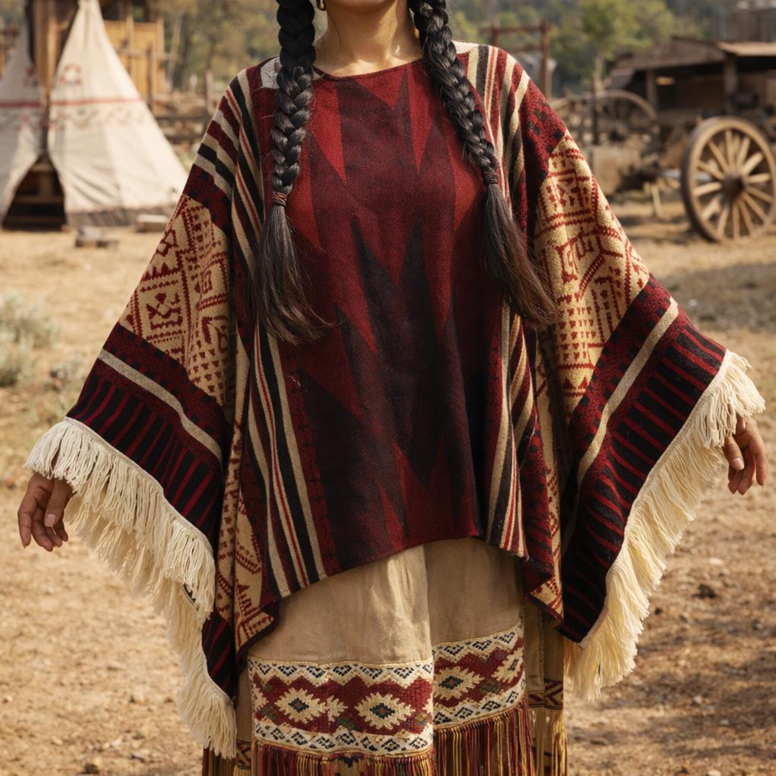 Tribal Geometric Cape | Native Inspired Boho Wrap, Festival Western ...