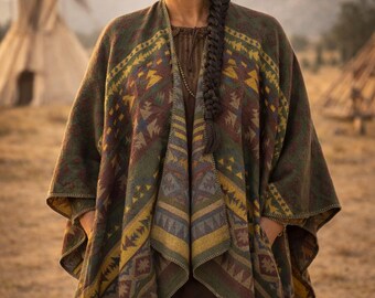Tribal Geometric Cape | Native Inspired Boho Wrap, Festival Western ...