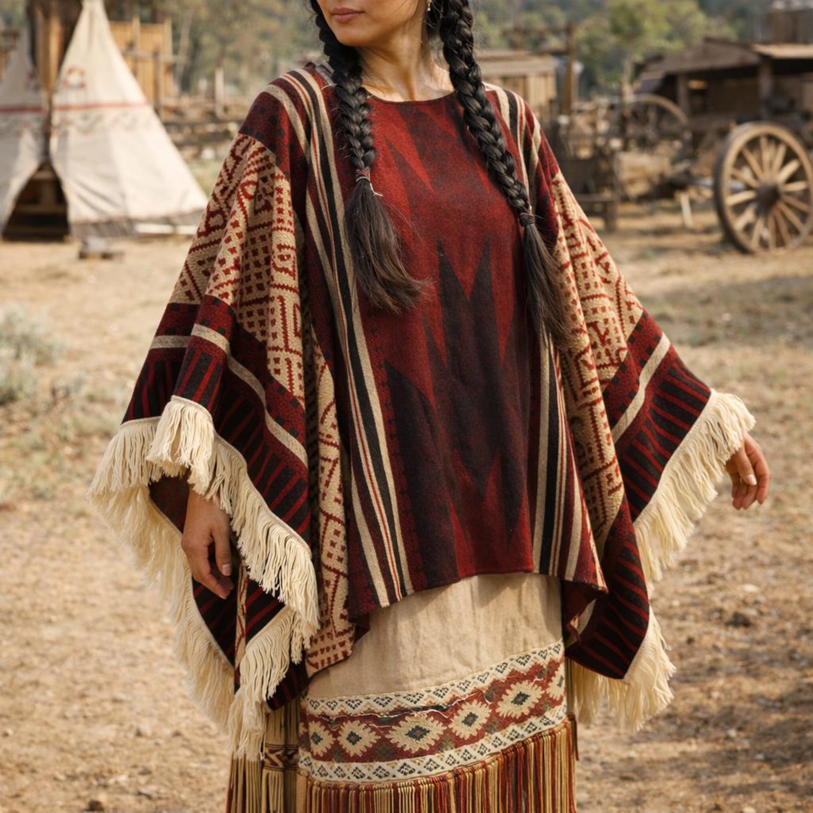 Tribal Geometric Cape | Native Inspired Boho Wrap, Festival Western ...