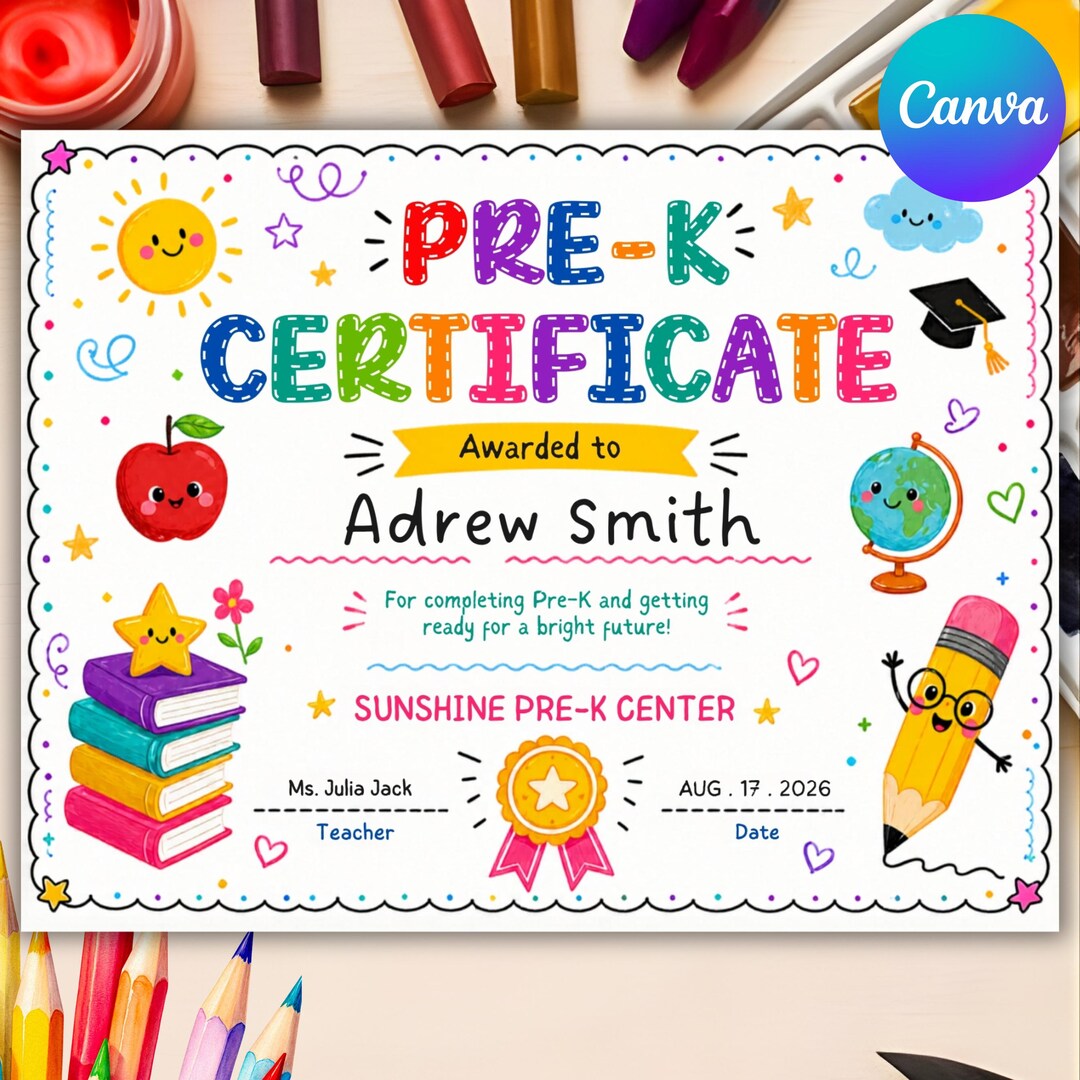 Editable Pre-k Graduation Diploma, Class of 2026 Kids Certificate, Last ...