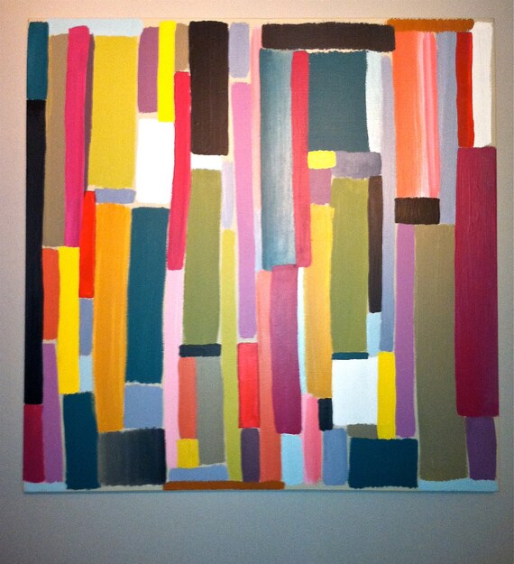 Items similar to Color Block painting, multi colored, bright 3'x3' hand ...