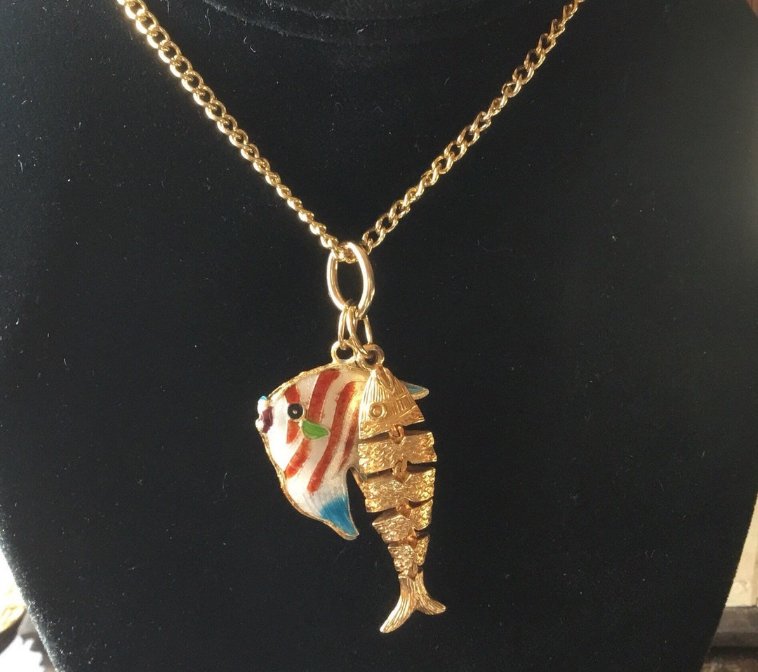 Gold Enamel and Gold Movable Fish on Long Gold Chain - Etsy
