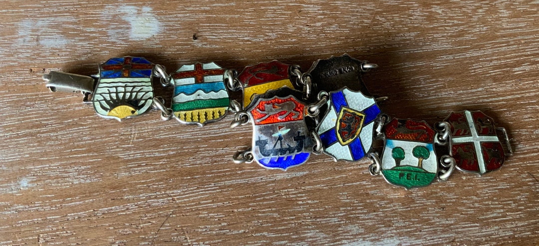 Colorful Canadian Provinces Sterling Silver and Enamel Link Bracelet ...