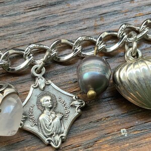 Sterling Silver and Pearl Religious Artist Made Charm Bracelet Signed ...