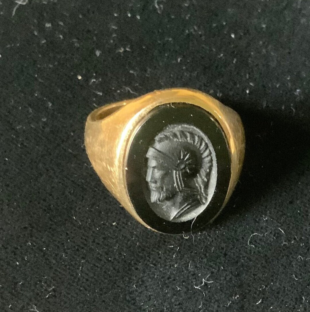 Baden & Foss 14k Gold Intaglio Ring Roman Soldier Black Onyx - Etsy