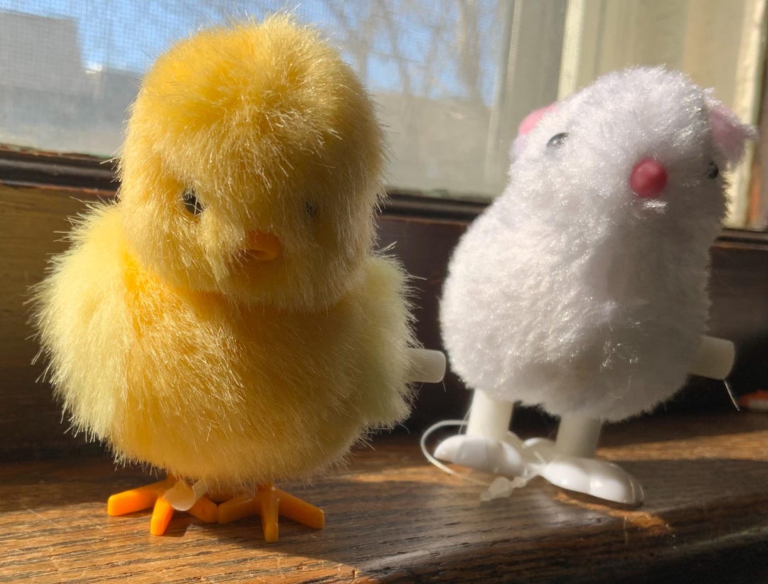 Vintage Bunny and Chick Hopping Wind up Toy Plush Yellow White Happy ...
