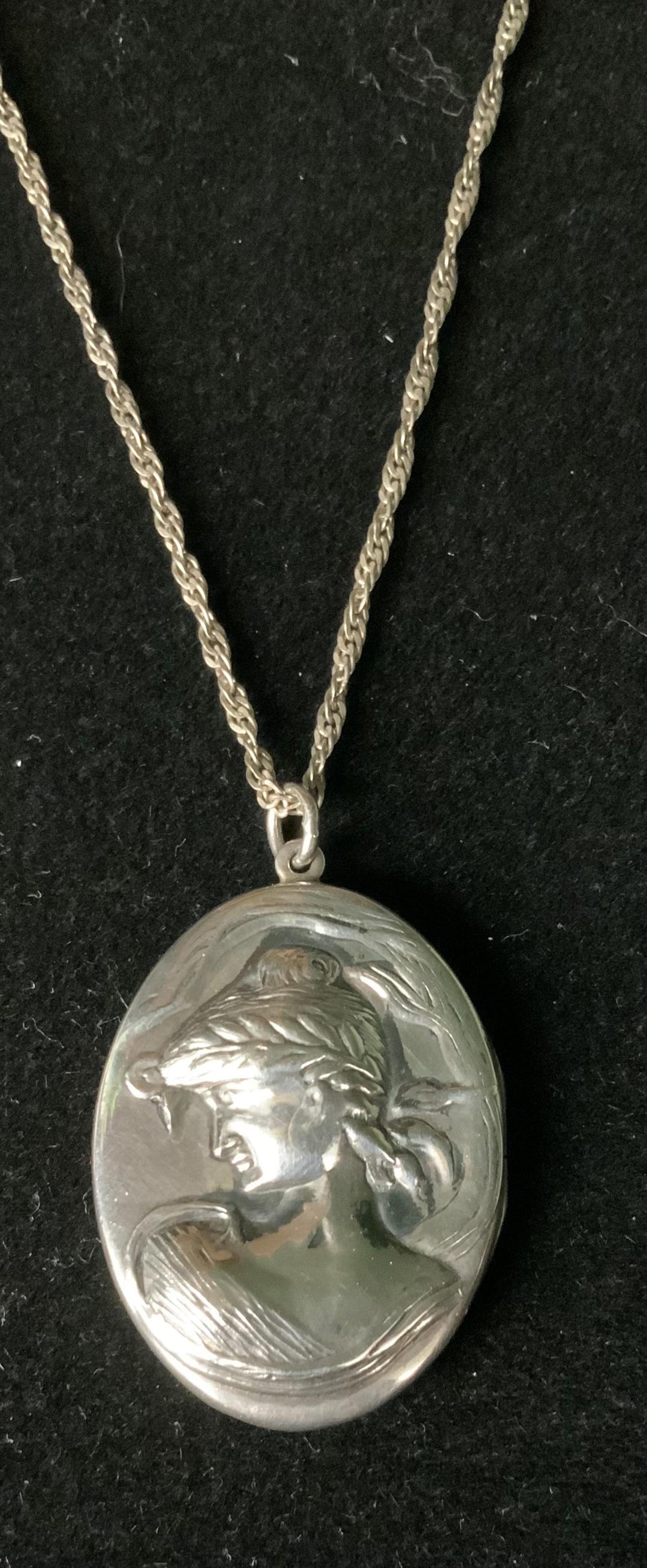 Vintage Sterling Silver Oval Ar Nouveau Style Lady Locket on Chain - Etsy