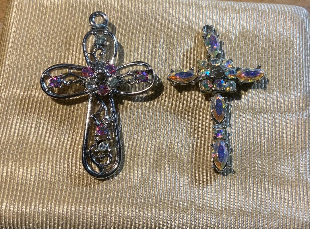 2 Vintage Rhinestone Stan Hope Cross Religious Pendants - Etsy
