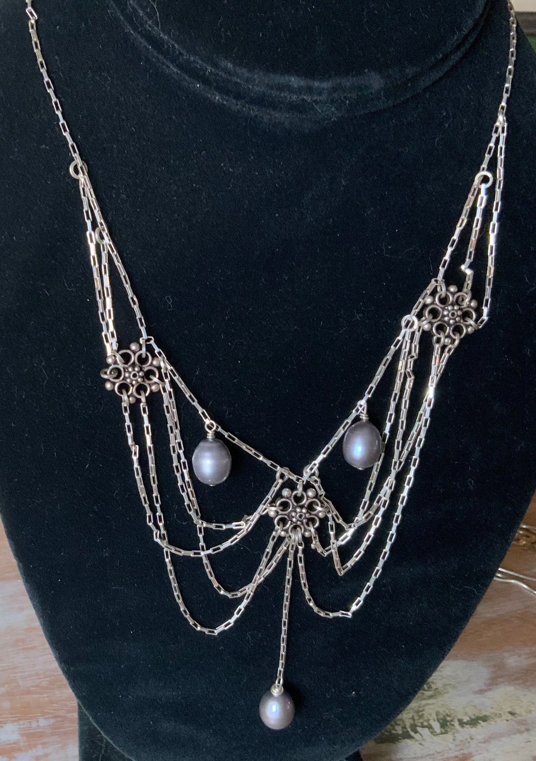 Unique Artist Made Sterling Silver and Real Pearl Ornate Flowered ...