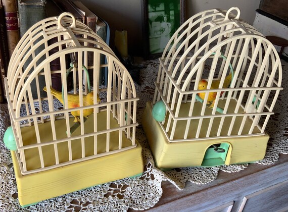 2 Vintage Chirpy Plastic Wind up Bird in Cages - Etsy