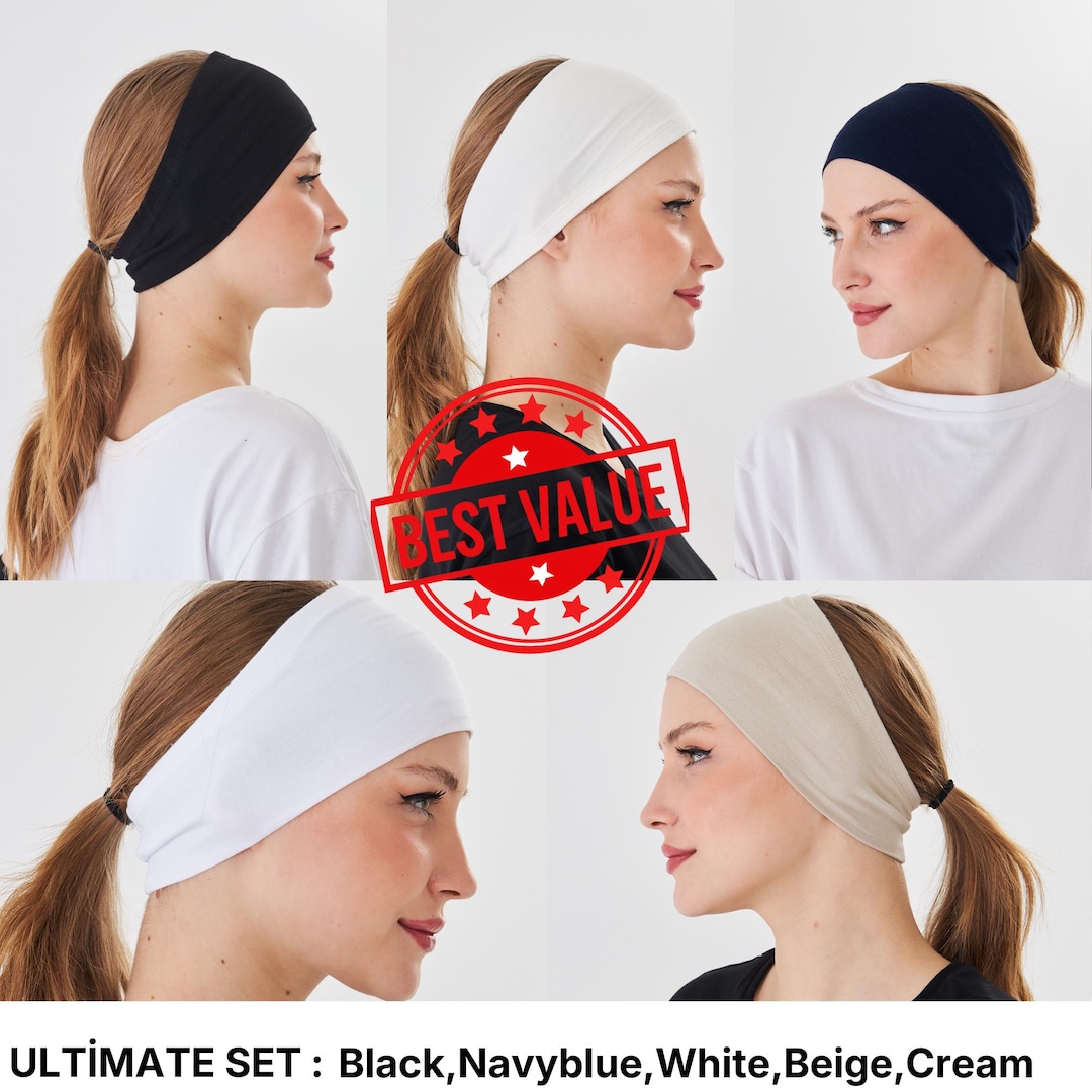 Set of 3 or 5 Premium Jersey Headbands, Pick Your Colors, Wide Elastic ...