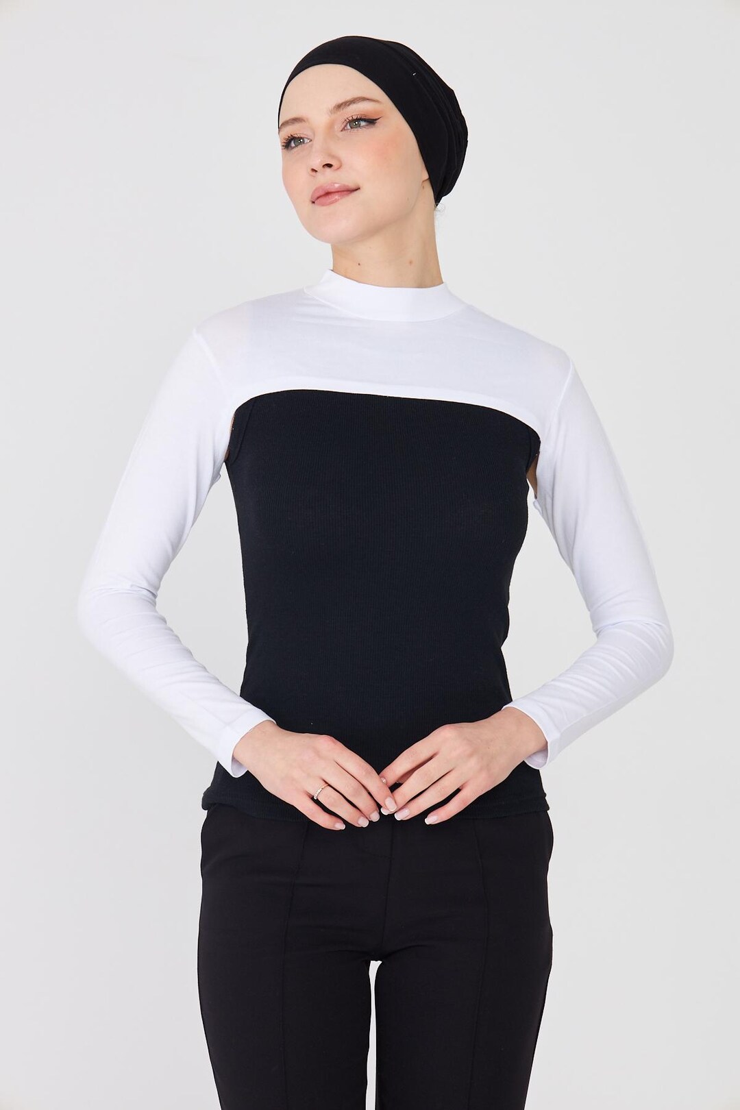 Premium Jersey Arms Cover With Mock Neck - Long Sleeves Hijab Extension ...