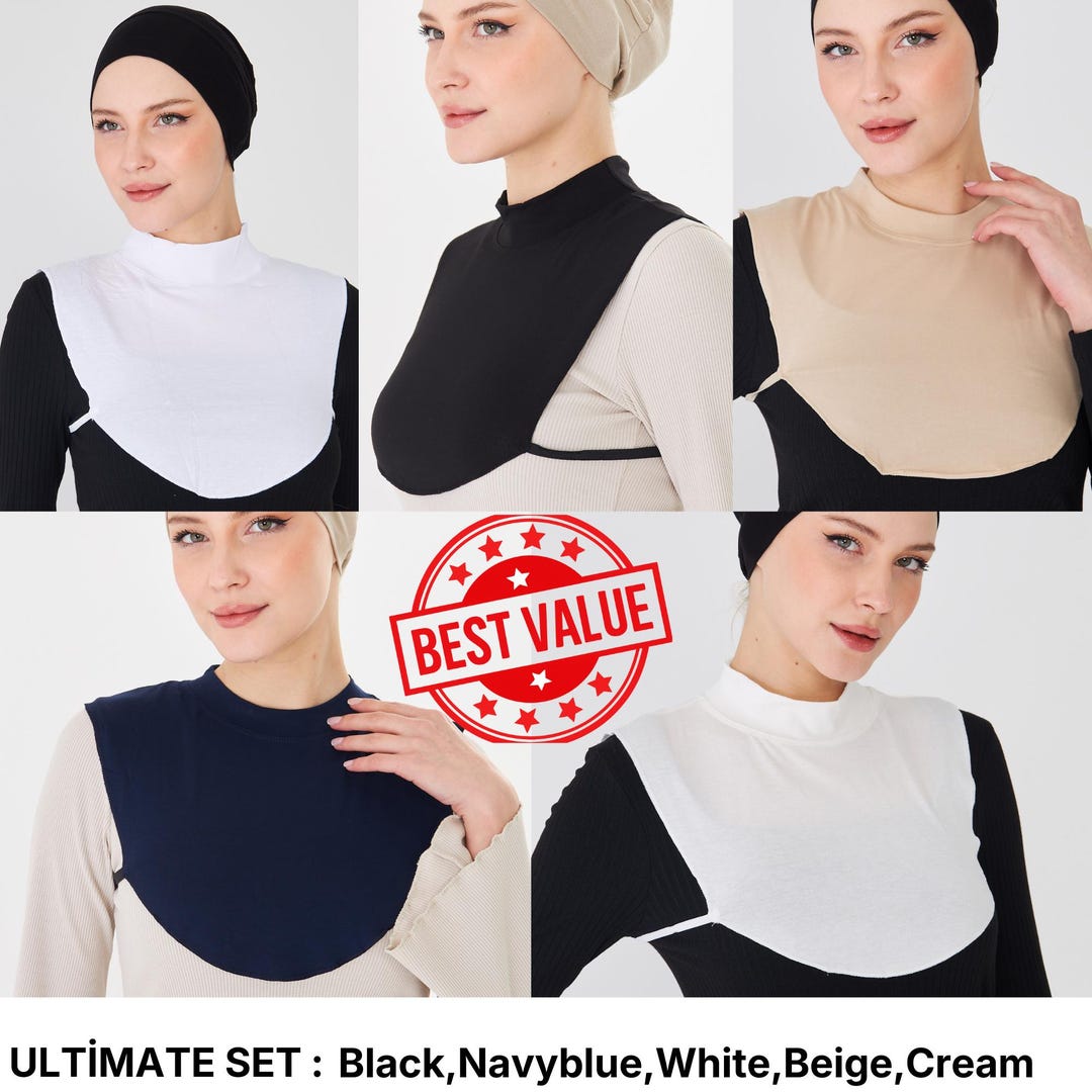 Set of 3 or 5 Hijab Neck Covers Bundle, Multi-color Jersey Neck Dickey ...