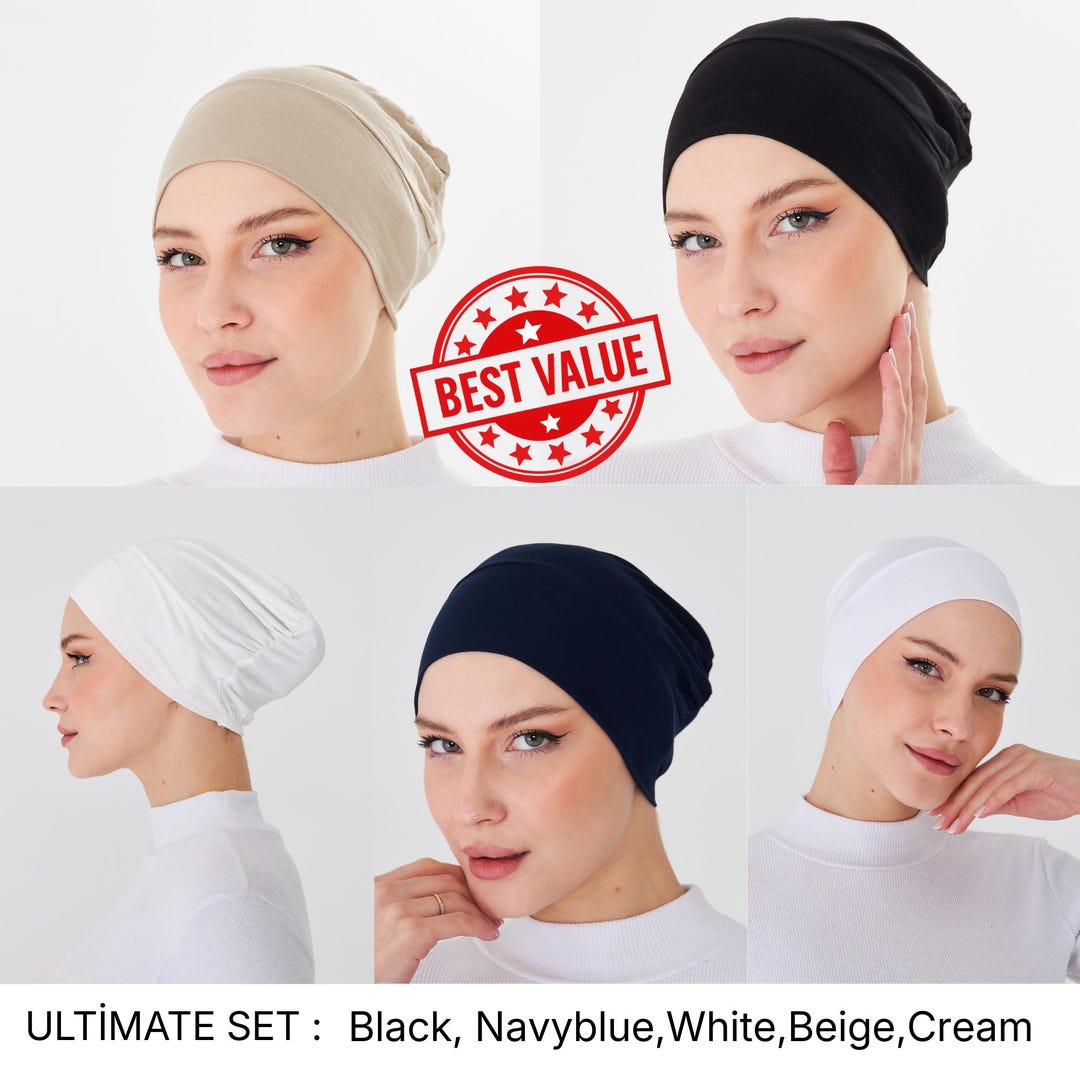 Set of 3 or 5 Premium Jersey Bonnets, Multi-color Criss Cross Hijab ...