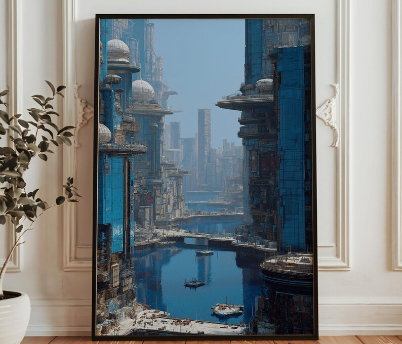 Futuristic Ocean City Art Print - Sci Fi Coastal Megastructure Poster ...
