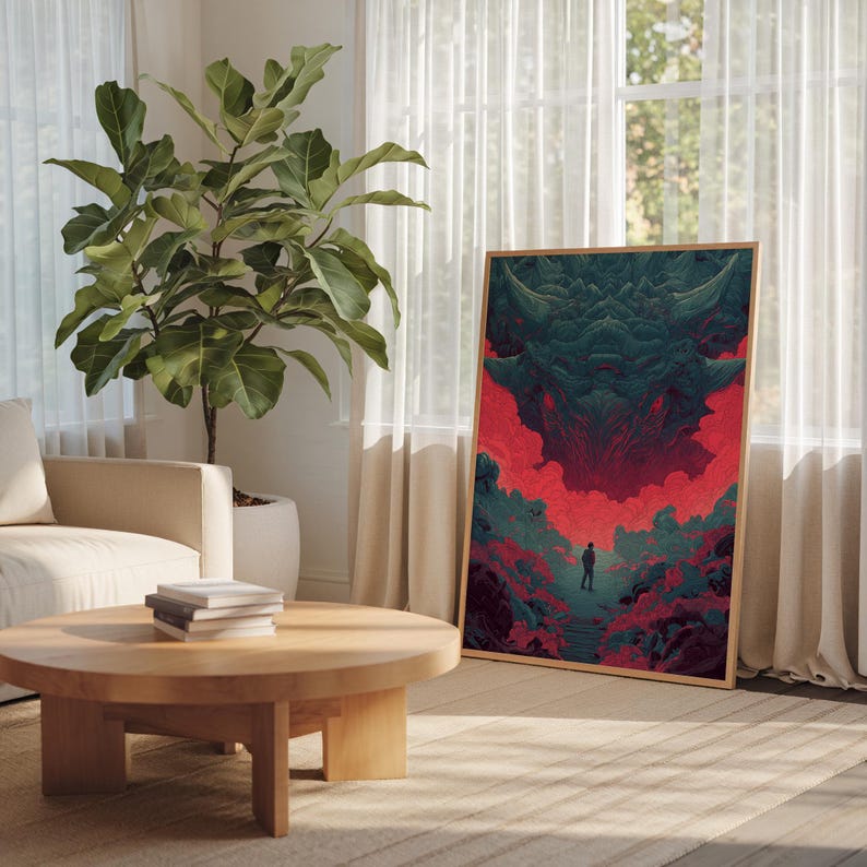 Surreal Kaiju Face Wall Art - Giant Monster Landscape Poster - Dark ...