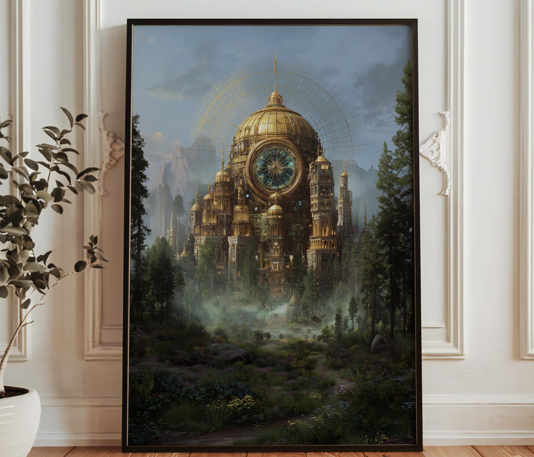 Solarpunk Cathedral Art Print - Futuristic Sacred Architecture Wall Art ...