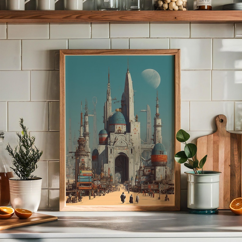 Futuristic Desert City Art Print - Sci Fi Architecture Wall Art - Retro ...