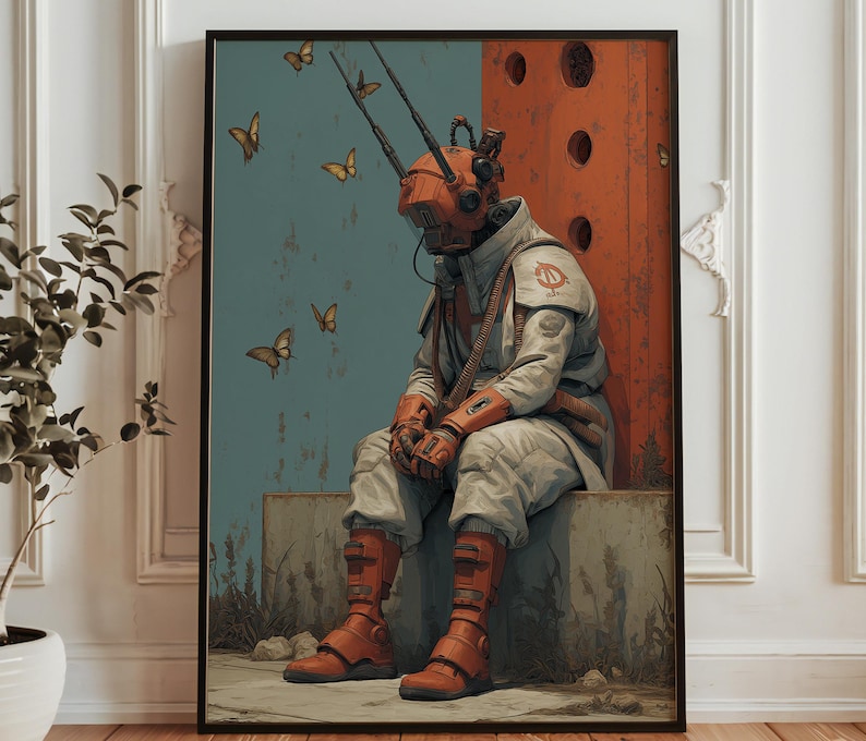 Futuristic Robot Art Print - Retro Sci-fi Illustration - Cyberpunk ...