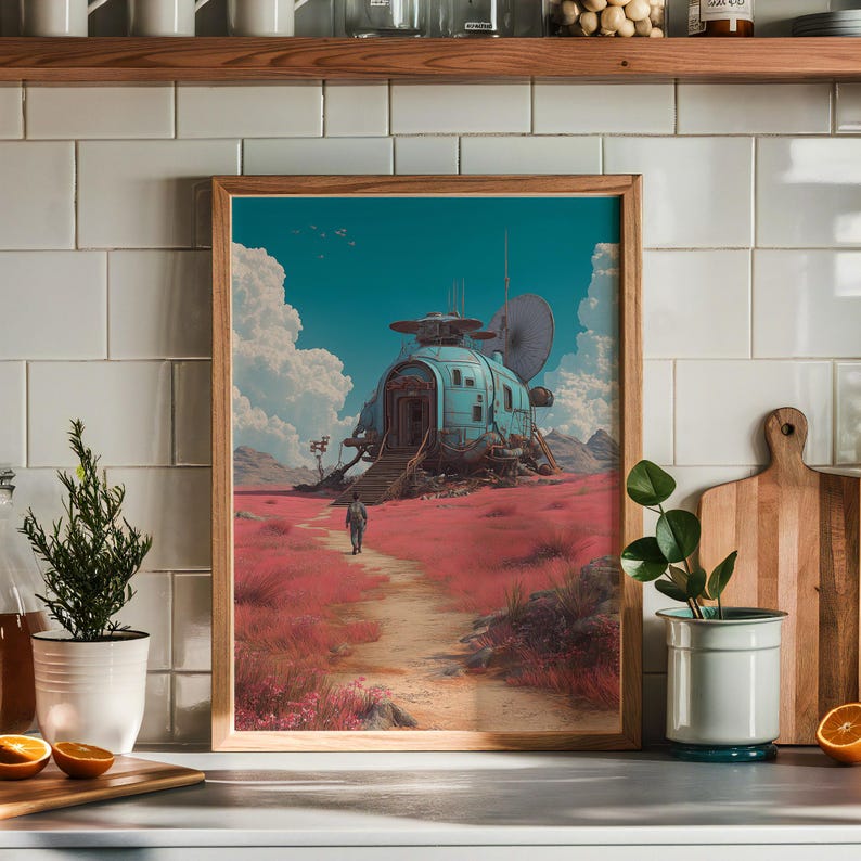 Alien Planet Outpost Art Print - Pink Landscape Sci-fi Poster ...