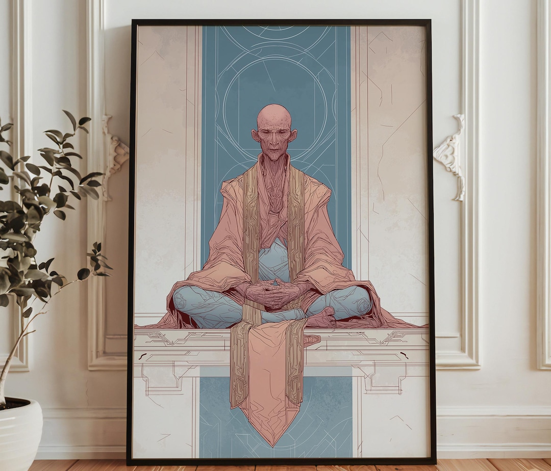 Alien Monk Sci Fi Wall Art – Cosmic Meditation Portrait - Dark Surreal ...
