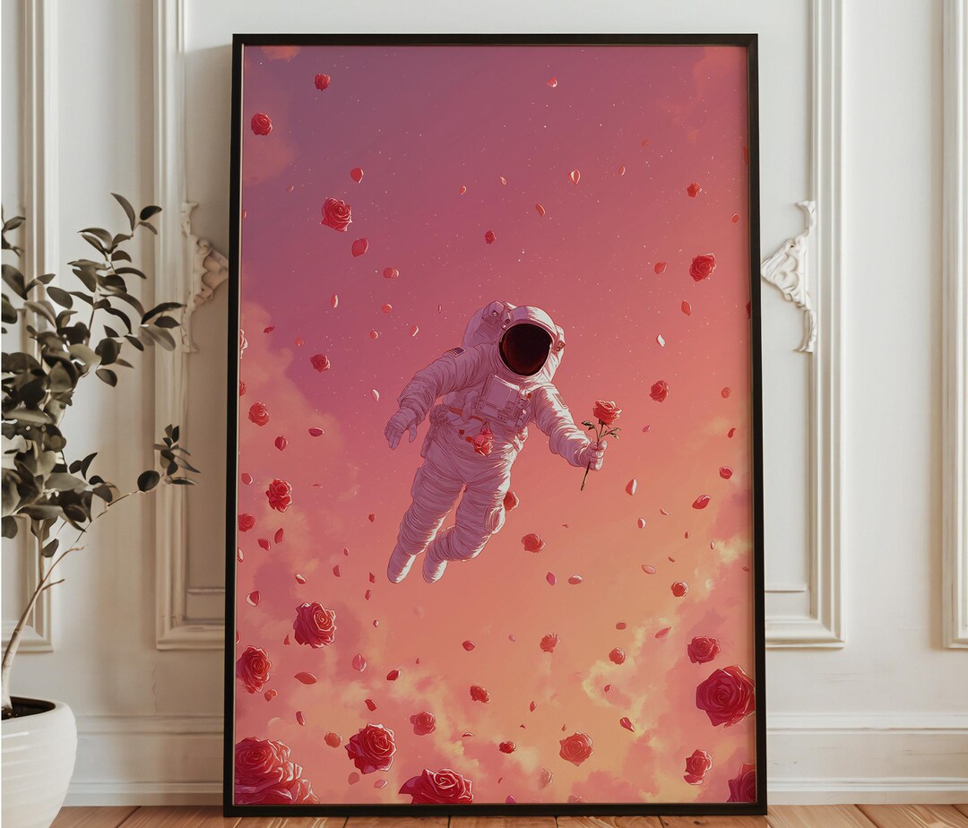 Astronaut Rose Wall Art- Romantic Space Artwork - Surreal Sci Fi Love ...