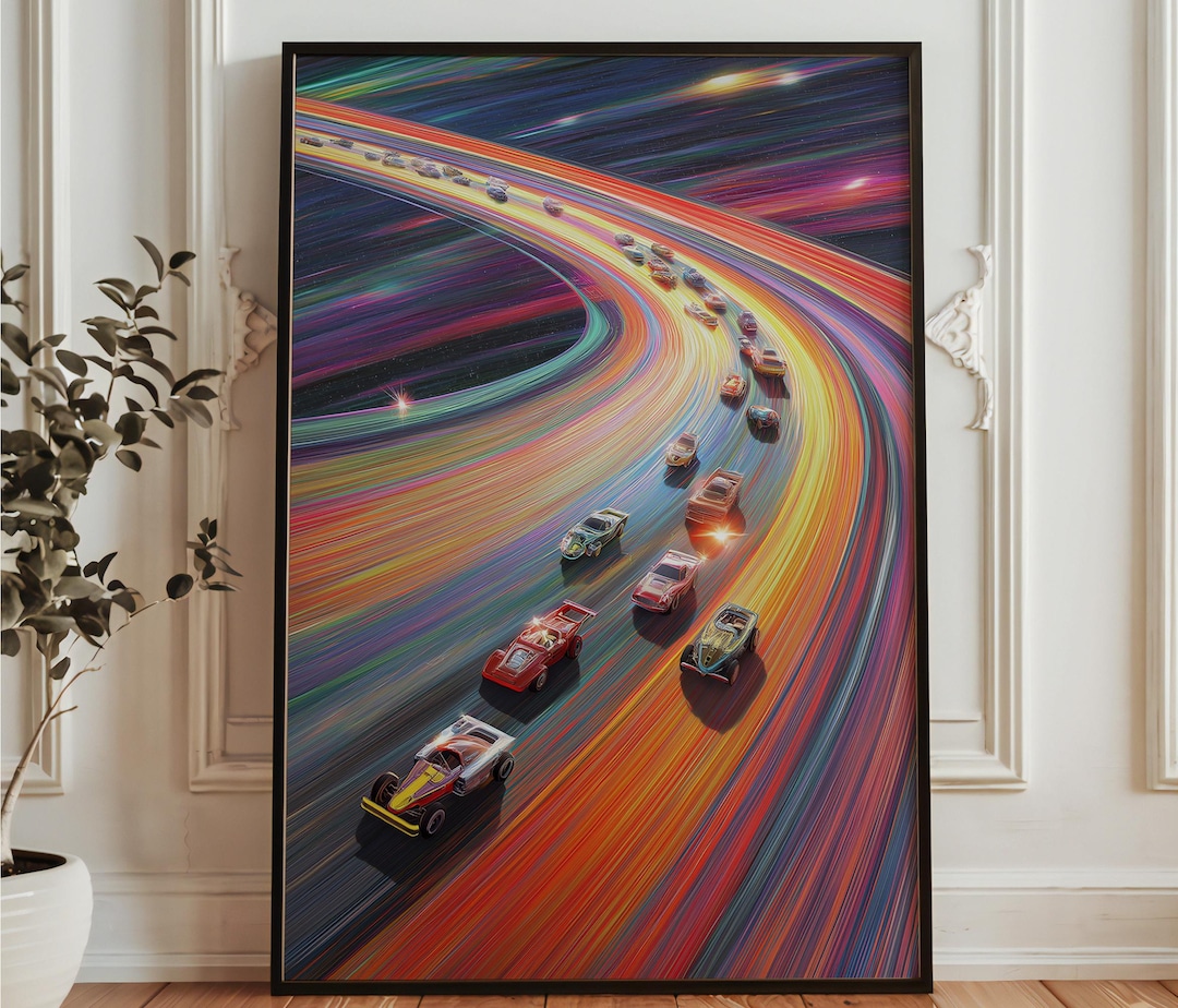 Neon Speedway Wall Art - Retro Futuristic Racing Art - Sci Fi Car ...